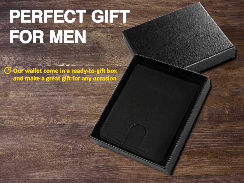 Slim Minimalist Leather Wallet with Money Clip and RFID Protection